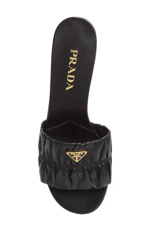 Prada Ruched Logo Sandal - Nero