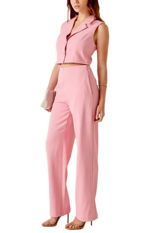 MARSY Sleeveless Wide Leg Jumpsuit With Notched Collar And Cutout Detail