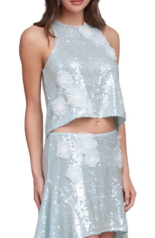 Avec Les Filles Sequin Floral Appliqué A-line Crop Top