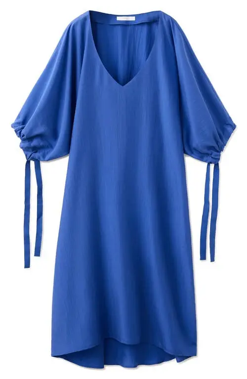 Mango Silk Puff Sleeve V-neck Nightgown - Blue