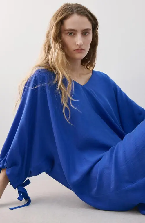 Mango Silk Puff Sleeve V-neck Nightgown - Blue