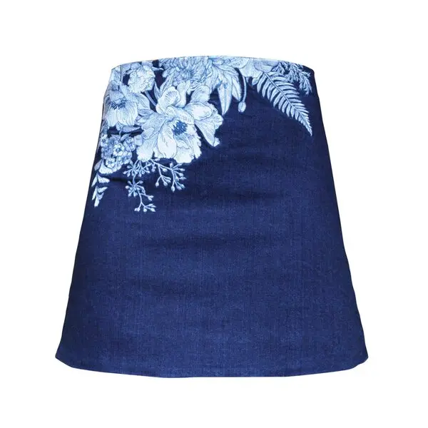 MY PAIR OF JEANS White / Blue Embroidered Flared Miniskirt - White/blue