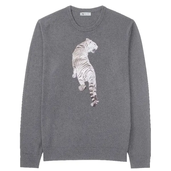 MY PAIR OF JEANS Tiger Embroidered Pullover - Silver/white/grey