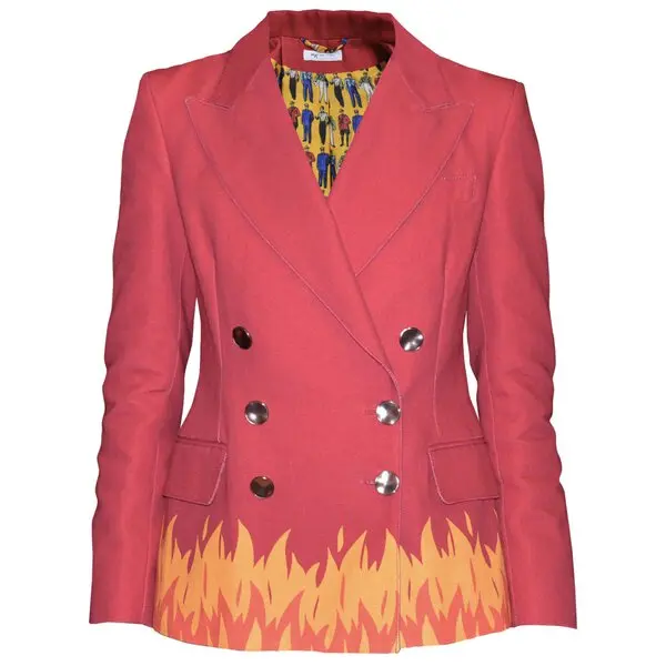 MY PAIR OF JEANS Double-breasted Cotton Blazer With Digital Print