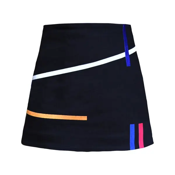MY PAIR OF JEANS Pipes Embroidered Flared Miniskirt - Black