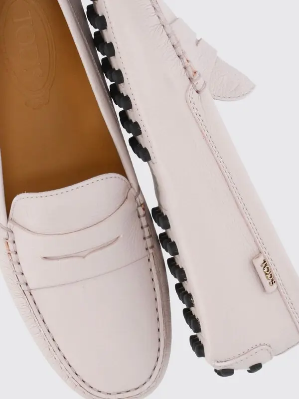 TOD'S Calfskin Leather Driver Loafers With Rubber Pebble Sole - Pink