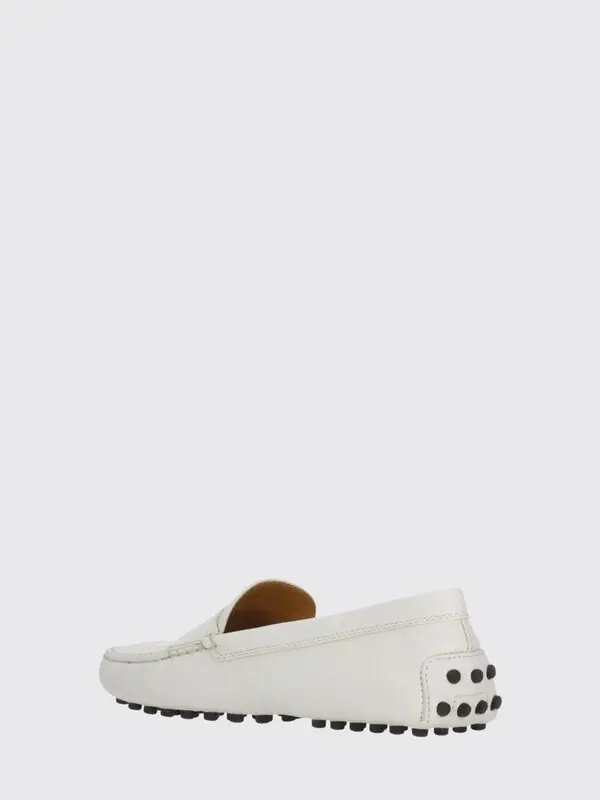 TOD'S Calfskin Leather Driver Loafers With Rubber Pebble Sole - White