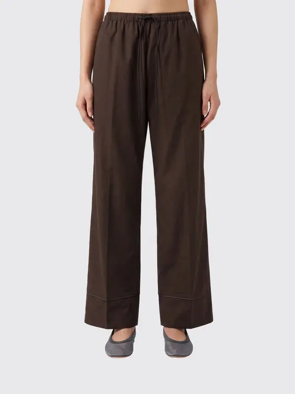 YVES SALOMON Wide Leg Cotton Trousers With Elasticated Drawstring Waist - Brown