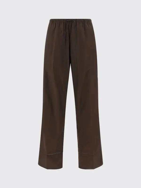 YVES SALOMON Wide Leg Cotton Trousers With Elasticated Drawstring Waist - Brown