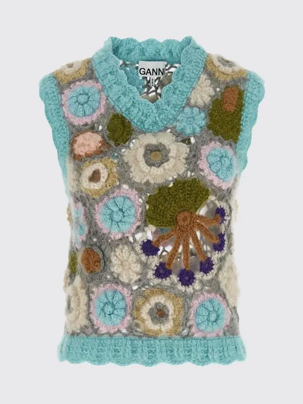 GANNI Floral Embroidered Knit Vest - Multicolor