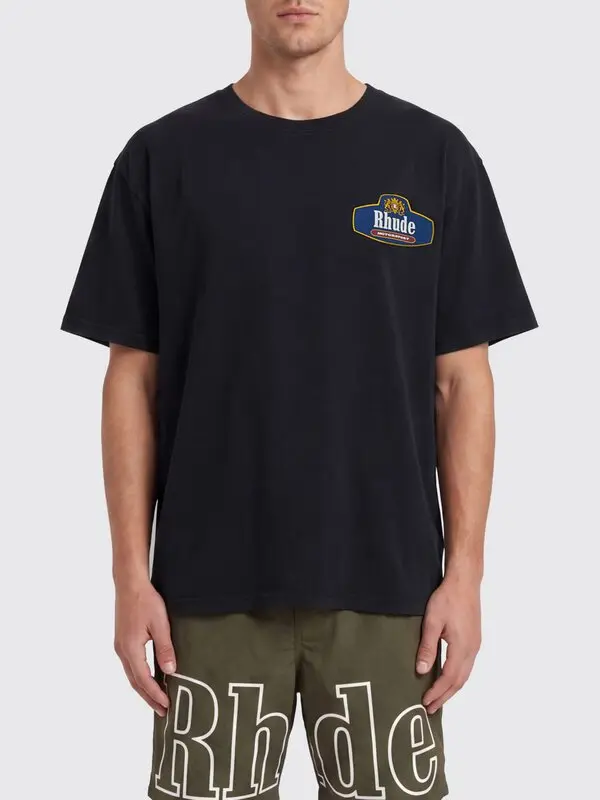 Rhude Cotton T-shirt With Vintage Style Logo Print And Crew Neck - Black