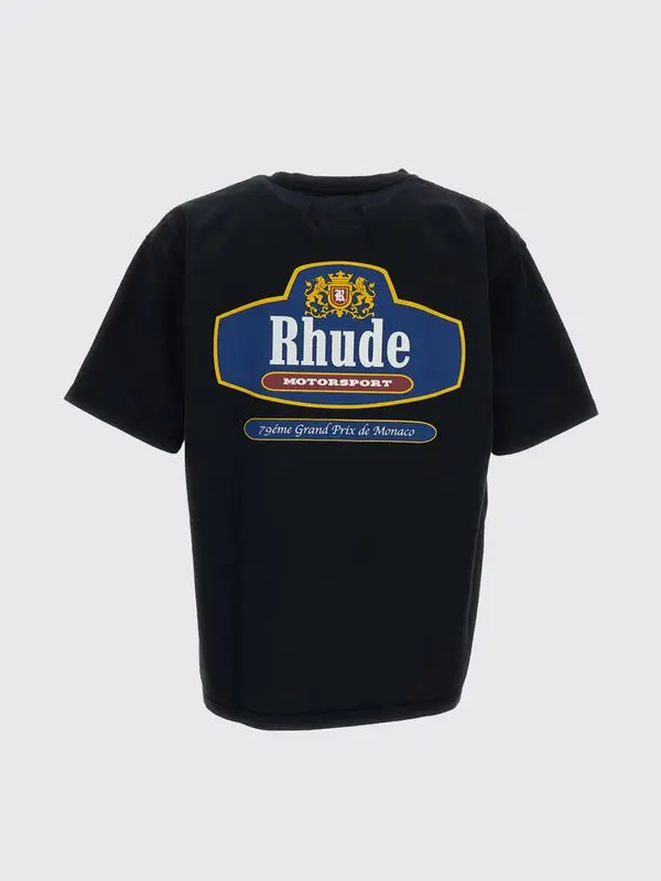 Rhude Cotton T-shirt With Vintage Style Logo Print And Crew Neck - Black