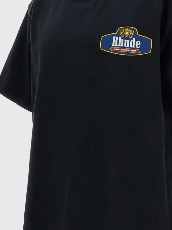 Rhude Cotton T-shirt With Vintage Style Logo Print And Crew Neck - Black