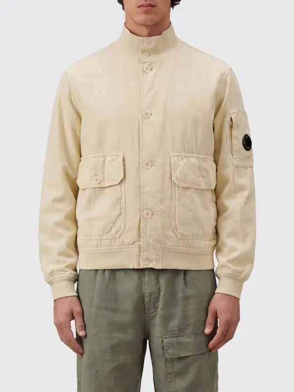 C.P. COMPANY Broken Twill Lens Cotton And Linen Bomber Jacket - Beige