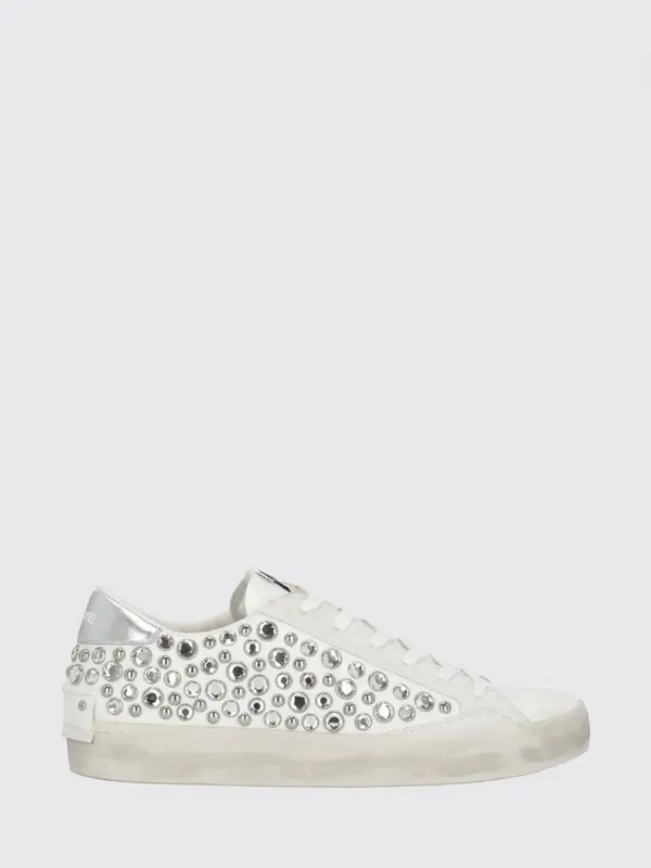 CRIME LONDON Distressed Leather Sneakers With Studs And Rhinestones