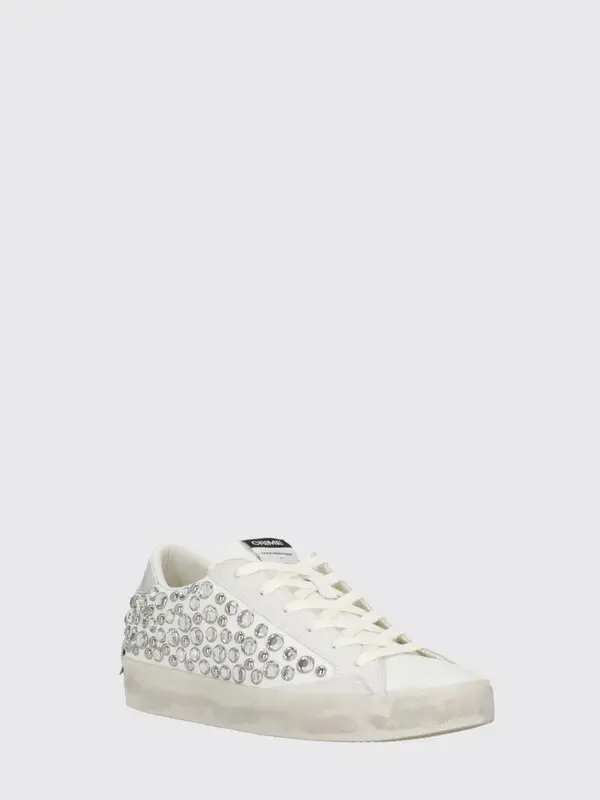 CRIME LONDON Distressed Leather Sneakers With Studs And Rhinestones