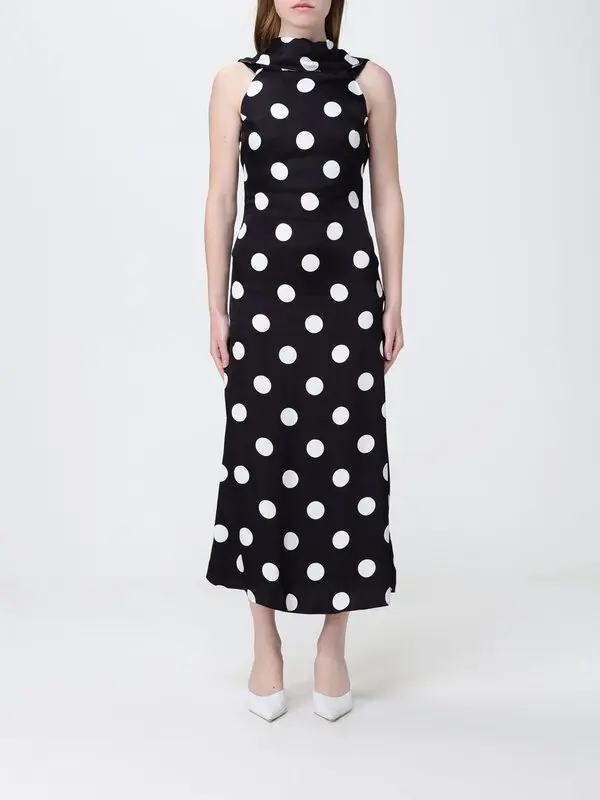 MAR DE MARGARITAS Polka Dot Viscose Midi Dress - Black