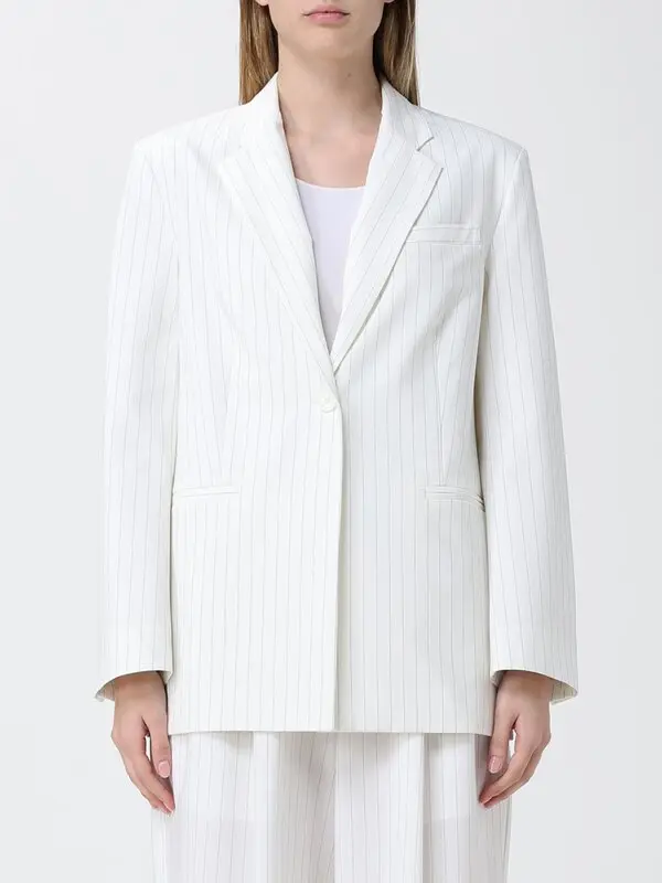 MEIMEIJ Single-breasted Pinstriped Viscose Blend Blazer