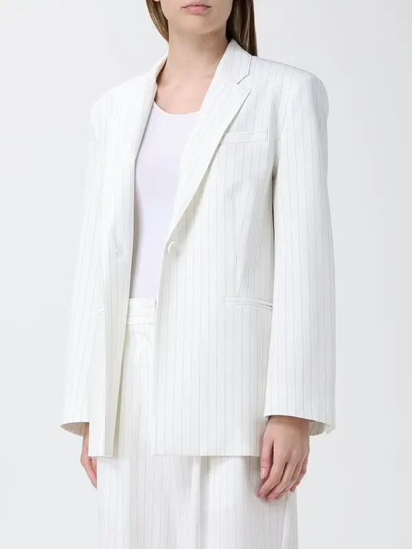 MEIMEIJ Single-breasted Pinstriped Viscose Blend Blazer