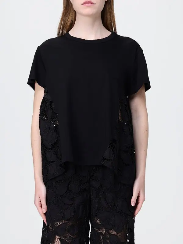 MEIMEIJ Cotton T-shirt With Macramé Inserts - Black