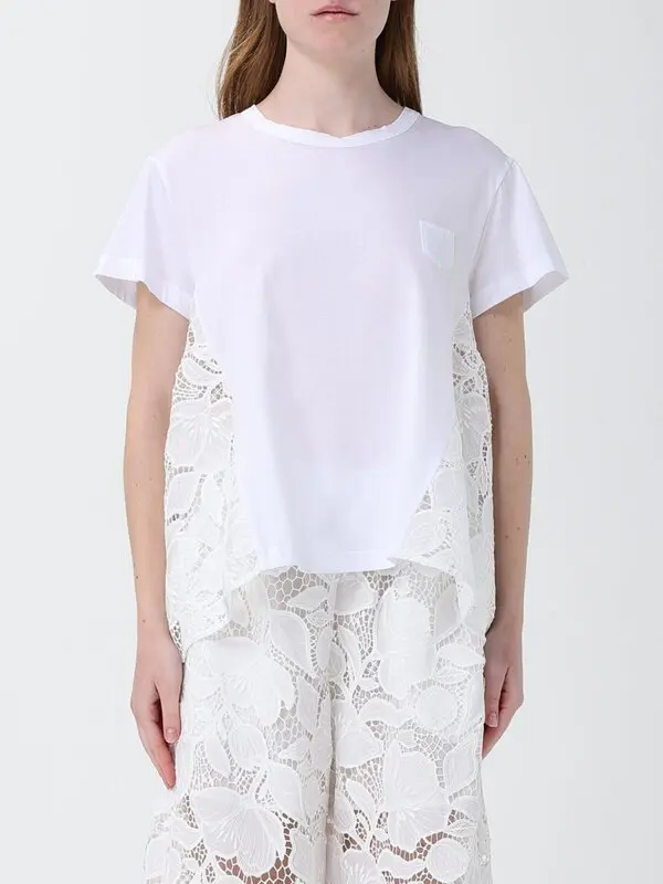 MEIMEIJ Cotton T-shirt With Macramé Inserts - White