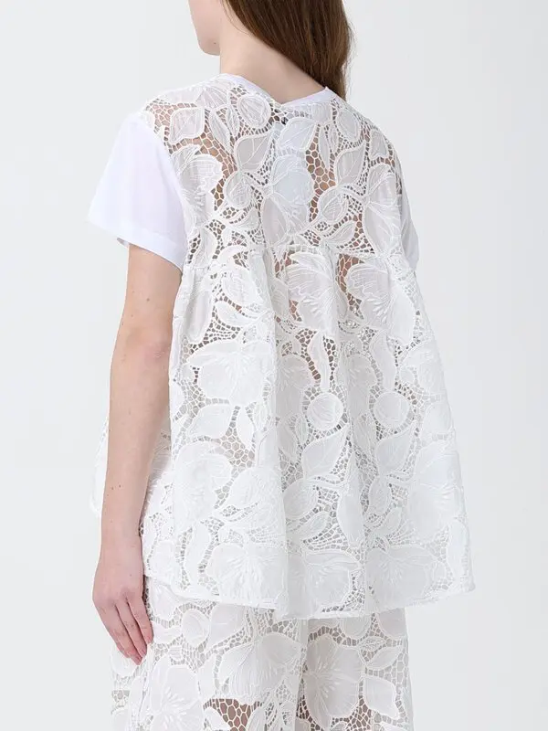 MEIMEIJ Cotton T-shirt With Macramé Inserts