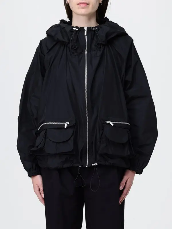 MEIMEIJ Oversized Hooded Polyester Bomber Jacket - Black