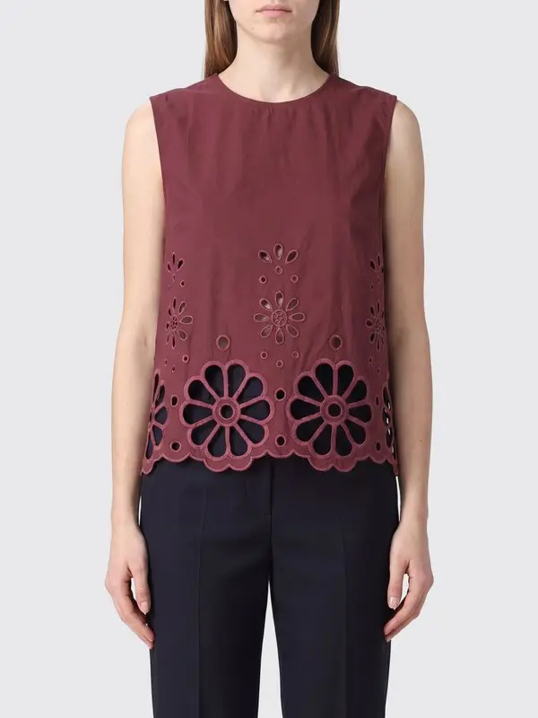 MEIMEIJ Embroidered Sleeveless Cotton Top - Wine