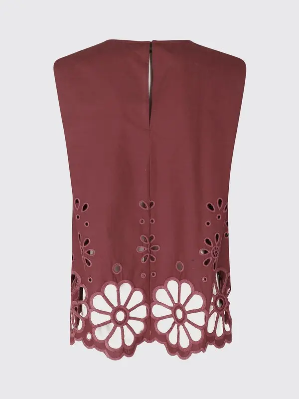 MEIMEIJ Embroidered Sleeveless Cotton Top - Wine