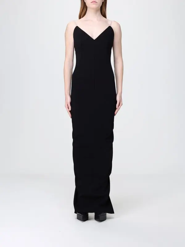 Rick Owens Long Stretch Jersey V-neck Dress - Black