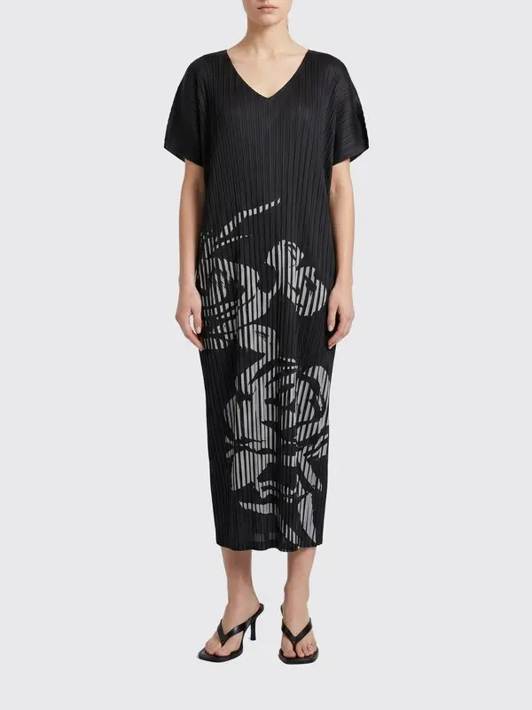 Liviana Conti Galatea Printed Pleated Midi Dress - Black