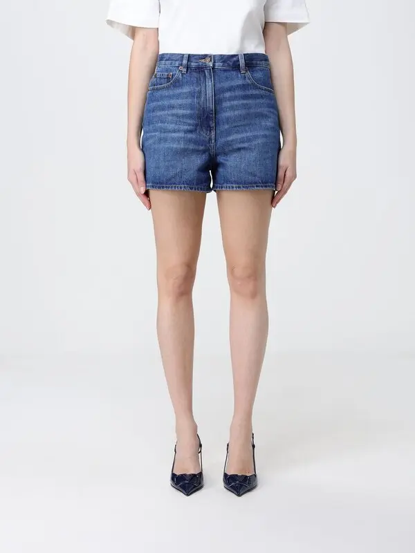 Valentino Garavani High-waisted Cotton Shorts - Denim