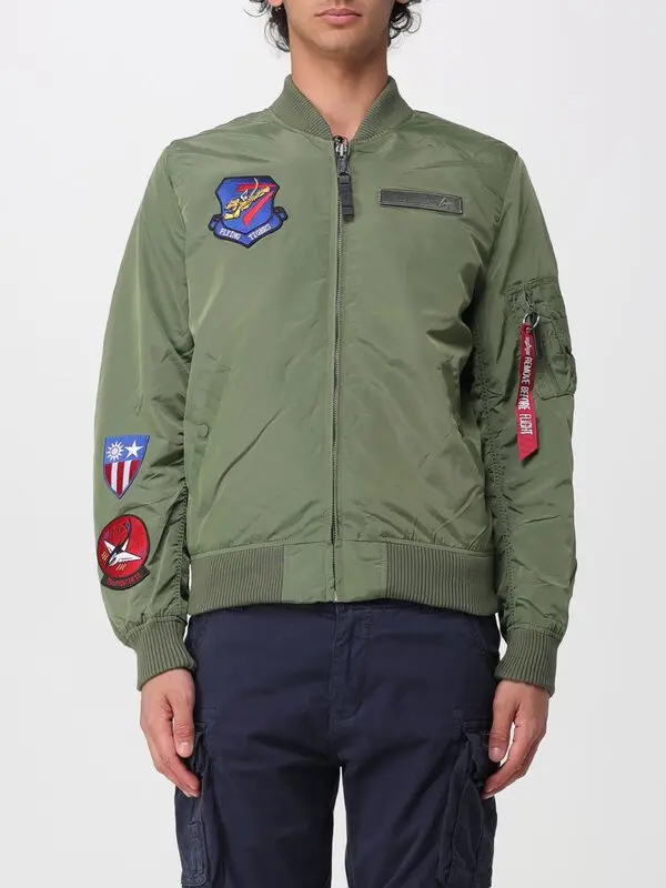 Alpha Industries Nylon Bomber Jacket With Embroidered Patches - Green