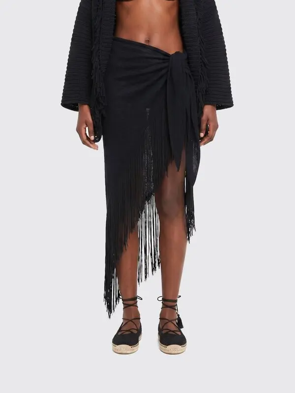 Alanui Wrap Skirt With Fringe Detail - Black