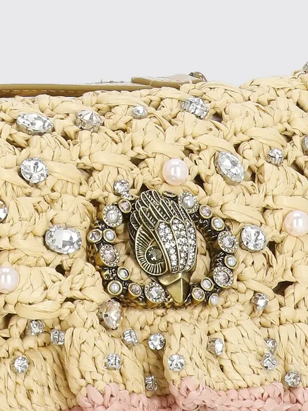 Kurt Geiger Chelsea Crochet Raffia Clutch With Rhinestones