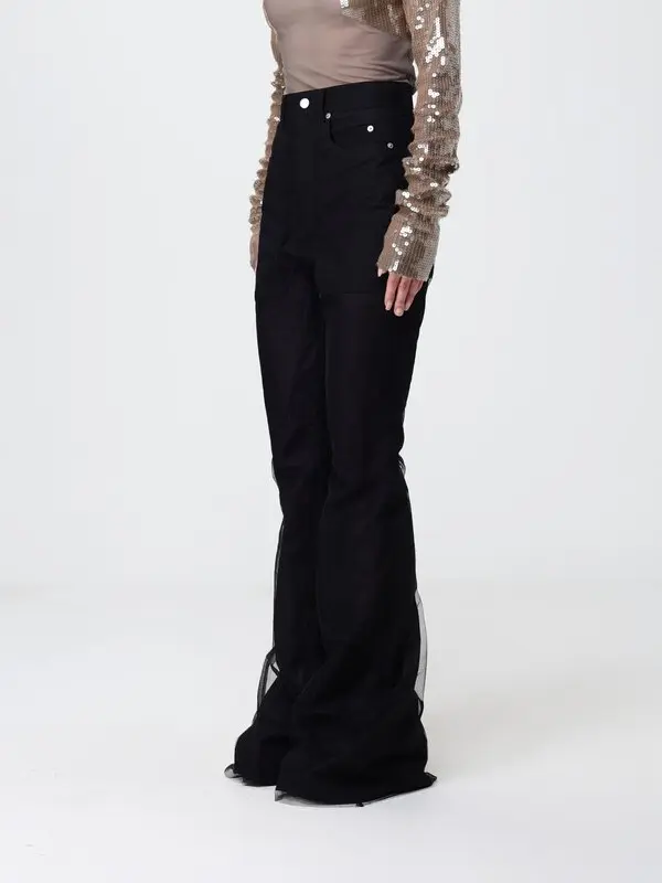 Rick Owens Flared Cotton And Tulle Trousers - Black