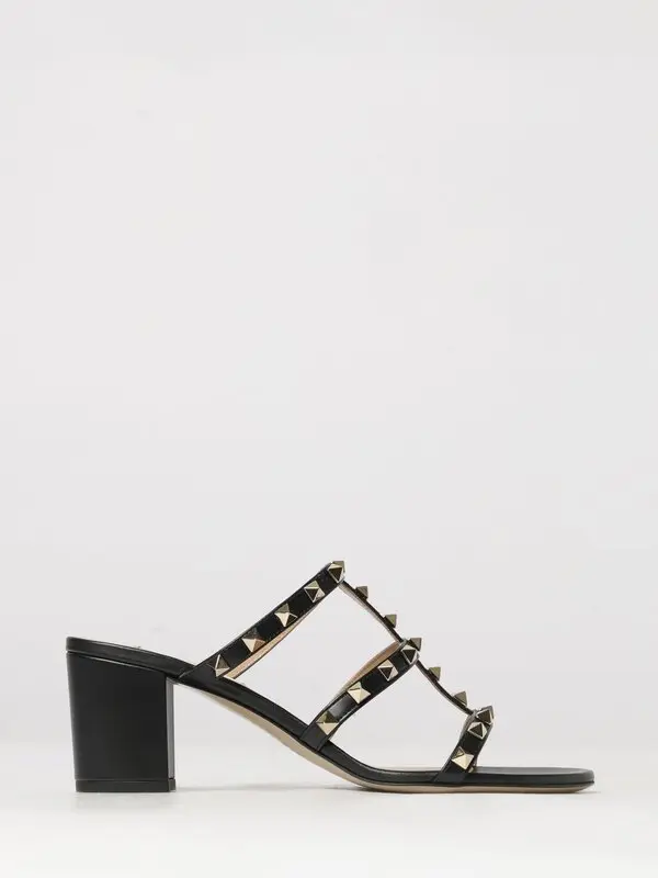 Valentino Garavani Rockstud Calfskin Leather Mule Sandals With Studs - Black