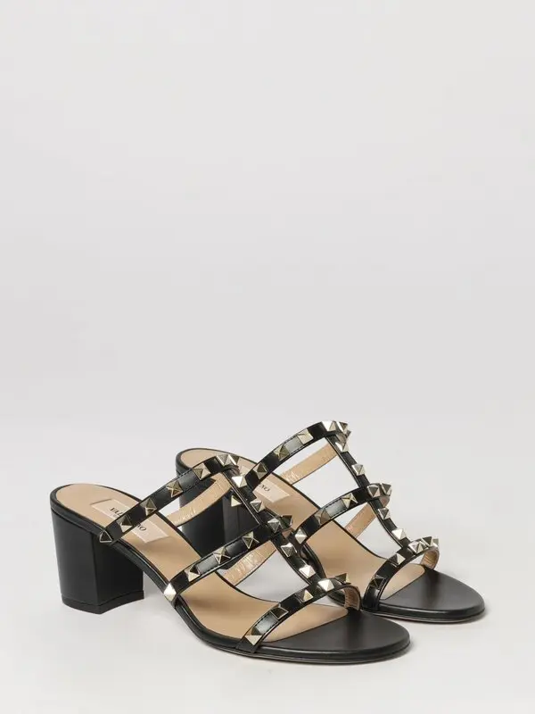 Valentino Garavani Rockstud Calfskin Leather Mule Sandals With Studs - Black