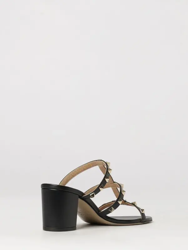 Valentino Garavani Rockstud Calfskin Leather Mule Sandals With Studs - Black