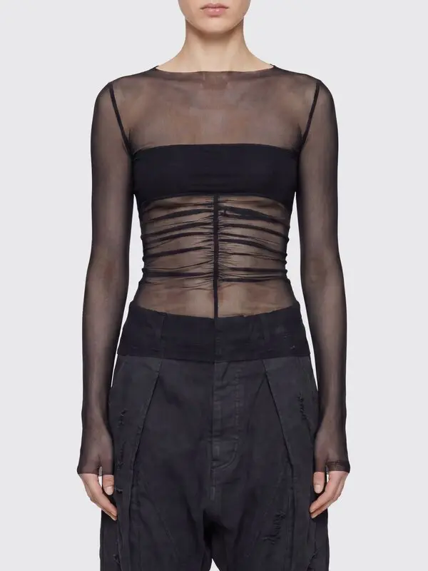 Rick Owens Sheer Tulle Long Sleeve Top - Black