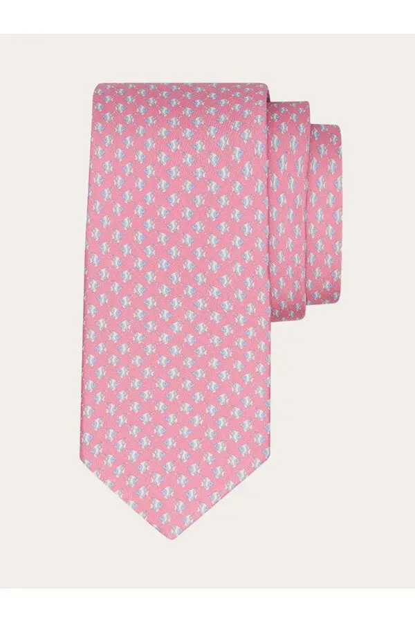 FERRAGAMO Mini Fish Print Silk Tie - Pink