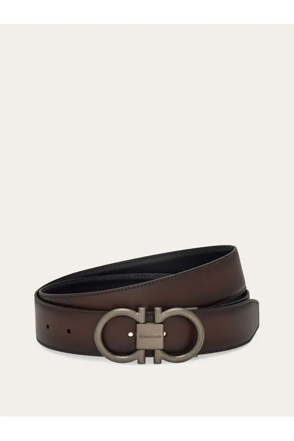 FERRAGAMO Reversible And Adjustable Gancini Belt - Natural