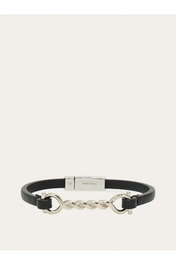 FERRAGAMO Gancini Leather Bracelet 20cm - Black