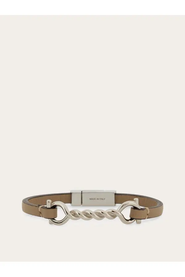 FERRAGAMO Gancini Leather Bracelet 20cm - Natural