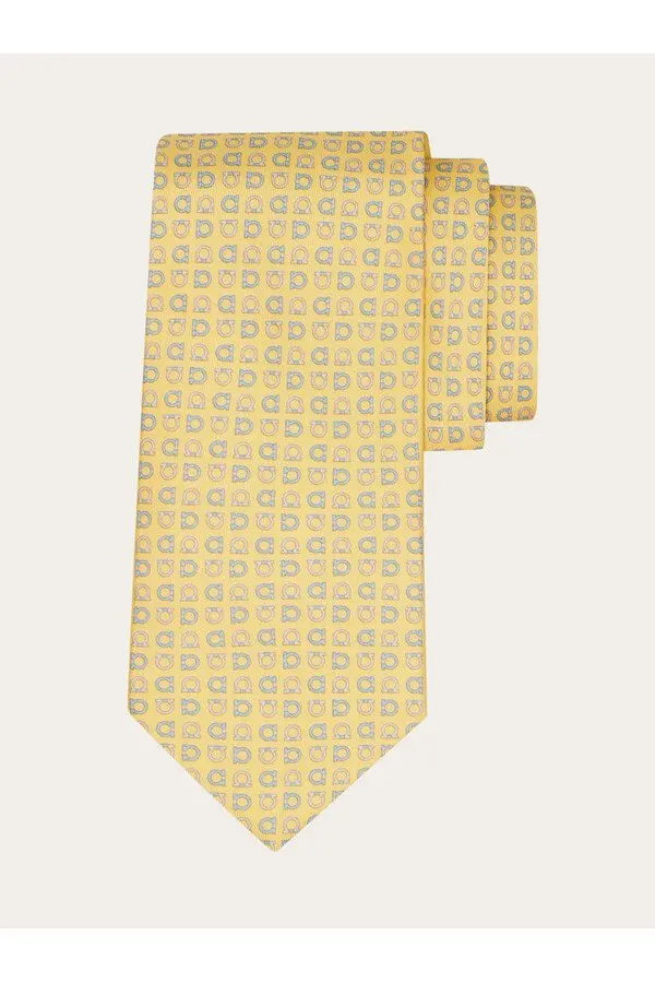 FERRAGAMO Gancini Print Silk Tie - Yellow