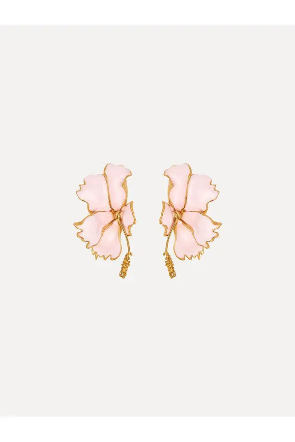 Oscar De La Renta Enamel Folded Hibiscus Clip-on Earrings - Natural