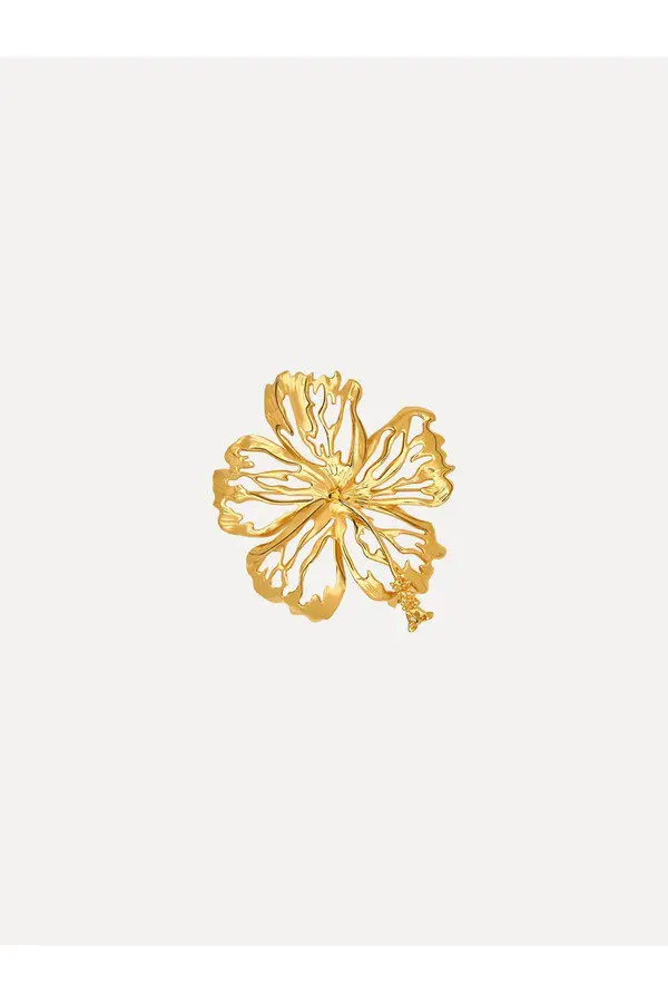 Oscar De La Renta Openwork Hibiscus Brooch - Natural