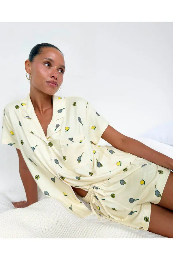Splendid Lemon Tennis Flora Pillowsoft Short Set - Natural