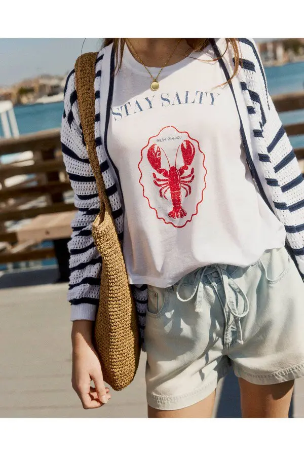 Splendid Stay Salty" Lobster Graphic T-shirt - Natural