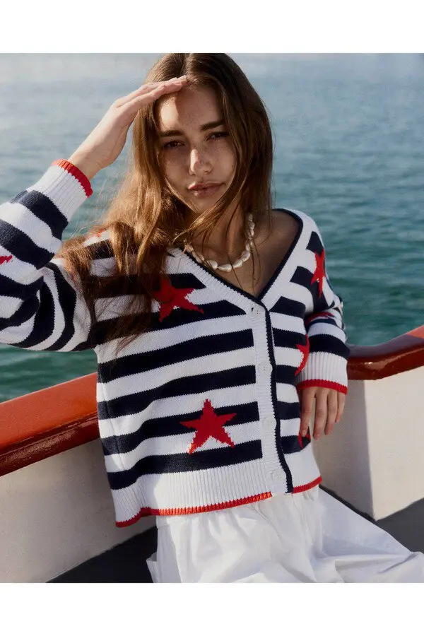 Splendid Liberty Cardigan With Star Detailing - Navy
